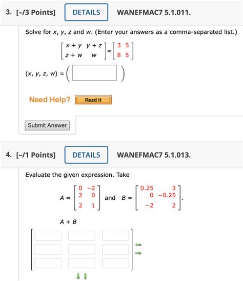 Solved Solve For X Y Z And W Enter Your Answers As A