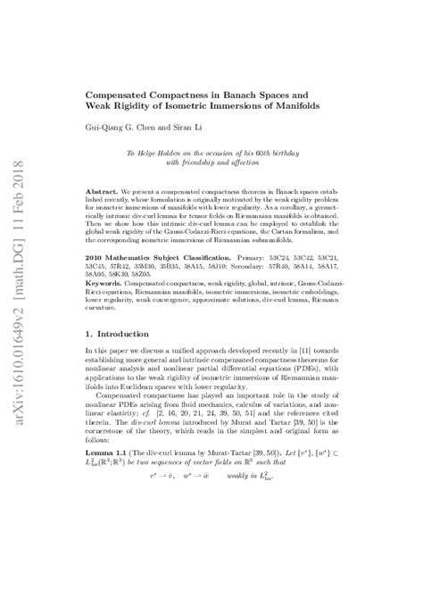 Pdf Compensated Compactness In Banach Spaces And Weak Rigidity Of