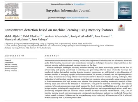 I Am Thrilled To Announce The Publication Of Our Research Paper Titled Ransomware Detection