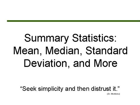 Summary Statistics Mean Median Standard Deviation And More