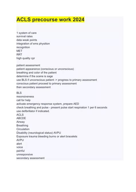 ACLS Precourse Work 2024 ACLS Precourse Work Stuvia US