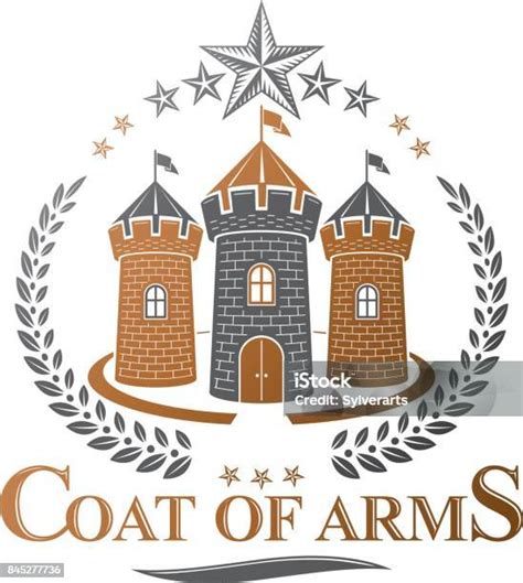 고 대 성곽의 상징 팔의 문장 학 외 투 절연 장식적인 상징 벡터 일러스트 흰색 바탕에 오래 된 스타일에 로고 하 로고 레트로 타입 건축에 대한 스톡 벡터 아트 및 기타