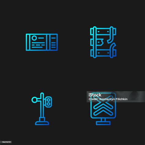 철도 횡단 열차 신호등 티켓 및 철도의 깨진 레일을 설정합니다 그라데이션 색상 아이콘입니다 벡터 건네주기에 대한 스톡 벡터 아트