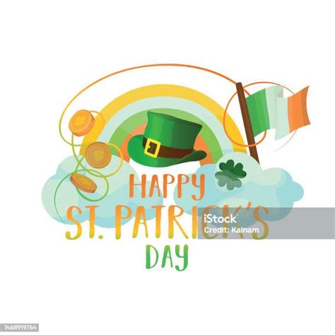 인사말 카드 엽서 전단지에 대한 성 패트릭의 날 디자인 요소 텍스트 및 손으로 그린 휴일 기호 및 속성을 포함합니다 3월에 대한 스톡 벡터 아트 및 기타 이미지 Istock