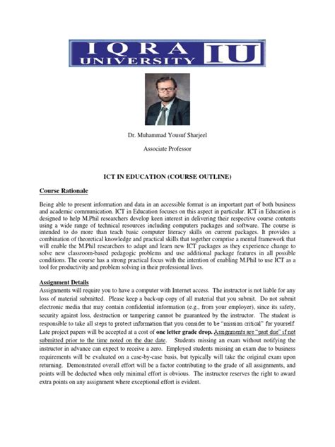 Ict Course Outline Pdf Educational Technology Test Assessment