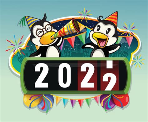 Two Penguins Celebrate New Year Count Down Vector Art And Graphics