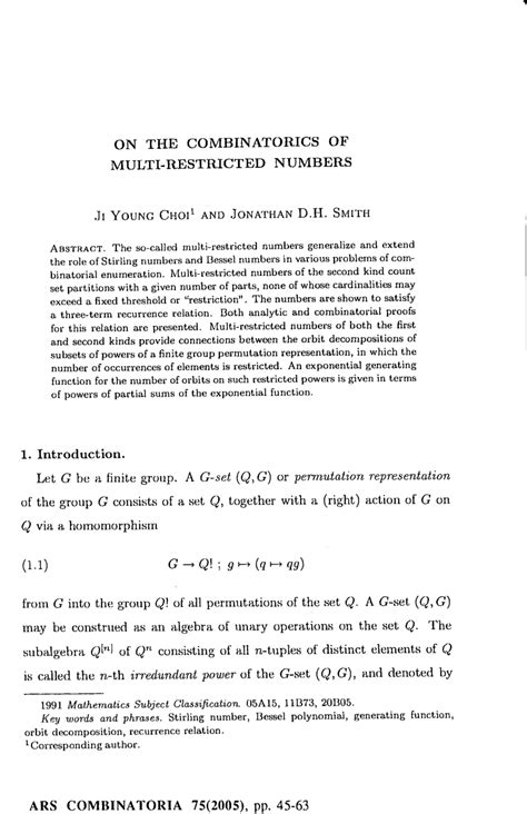 Pdf On The Combinatorics Of Multi Restricted Numbers