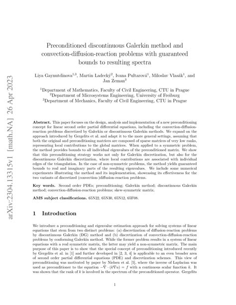 Preconditioned Discontinuous Galerkin Method And Convection Diffusion