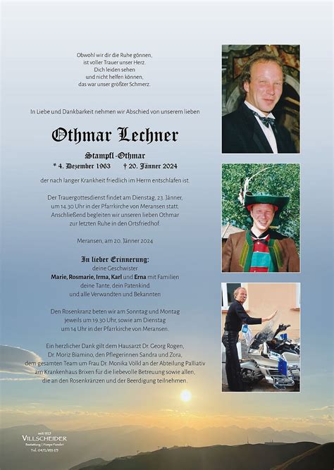 Othmar Lechner Aus Mühlbach Trauerhilfe It Das Südtiroler Gedenkportal