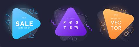 어두운 배경에 고립 된 밝은 효과와 추상 삼각형 배너입니다 네온 배지 컬렉션입니다 추상적인 기하학적 모양입니다 동적 컴포지션