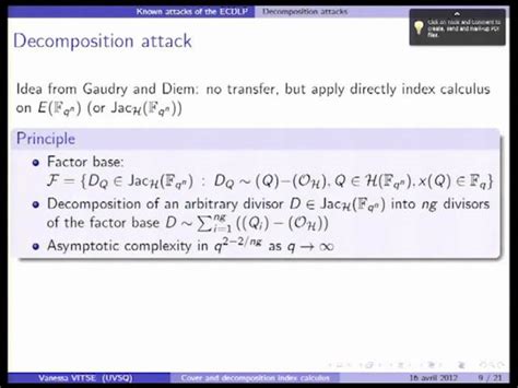 Free Video Cover And Decomposition Index Calculus On Elliptic Curve