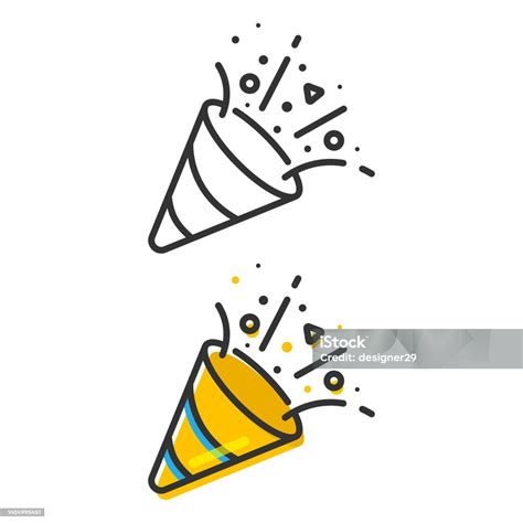 색종이 및 파티 포퍼 컬러 라인 아이콘 벡터 디자인 흰색 배경에 아이콘에 대한 스톡 벡터 아트 및 기타 이미지 아이콘 축하 축하 행사 Istock