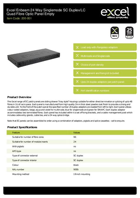 EXCEL ENBEAM 24 Port Patch Panel SC LC From Alltrade 200 951