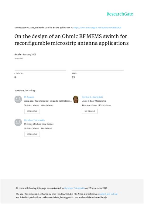 Pdf On The Design Of An Ohmic Rf Mems Switch For Reconfigurable Microstrip Antenna