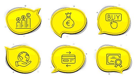 그래프 차트 머니 백 및 신용 카드 아이콘 세트 기호를 구입합니다 성장 보고서 유로 통화 은행 지불 벡터 구매에 대한 스톡 벡터