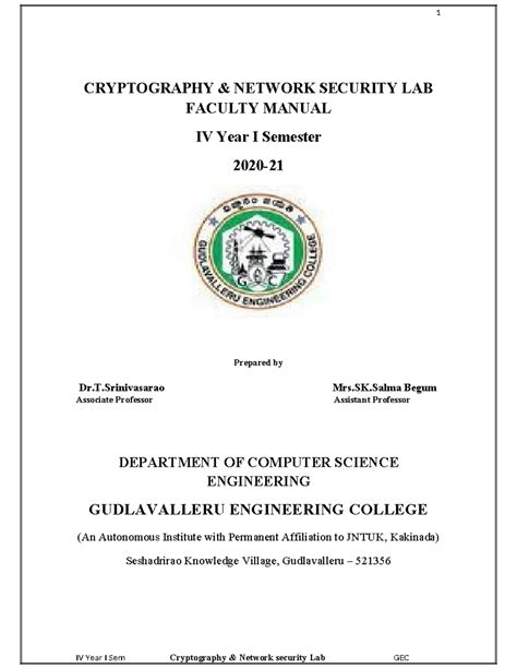 Cns123 Iv Year I Sem Cryptography Network Security Lab Manual Studocu