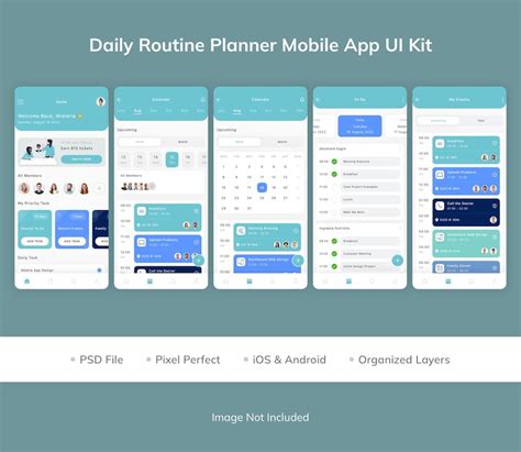 Premium Psd Daily Routine Planner Mobile App Ui Kit