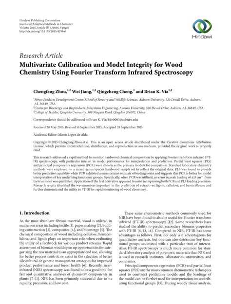 Pdf Multivariate Calibration And Model Integrity For Wood Chemistry Using Fourier Transform