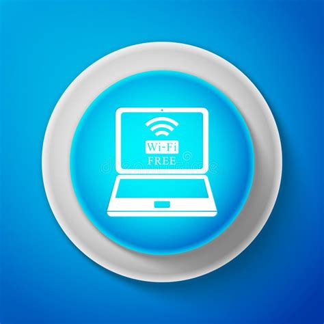 White Laptop And Free Wi Fi Wireless Connection Icon Isolated On Blue Background Wireless