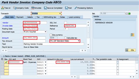 Fv60 In Sap How To Park A Vendor Invoice Display Parked Invoice