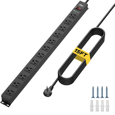 Crst 12 Outlet Long Power Strip With 15ft Cord 2100 Joules