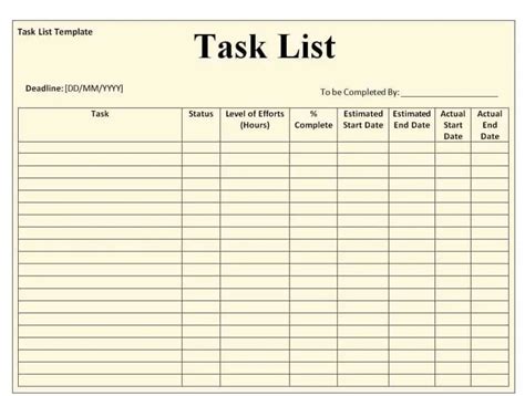 BEST 15 Printable Task List Templates EXCEL WORD Word Excel Templates
