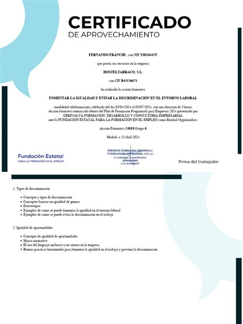 Certificado De Aprovechamiento Pdf