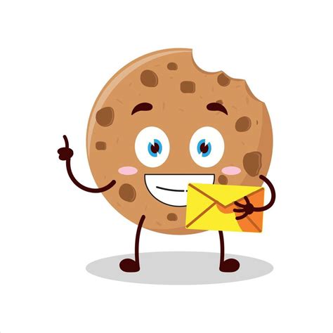 Cute Happy Expression Of Bite Cookies Bring Envelope Letter Cartoon