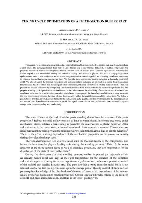 Pdf Curing Cycle Optimization Of A Thick Section Rubber Part