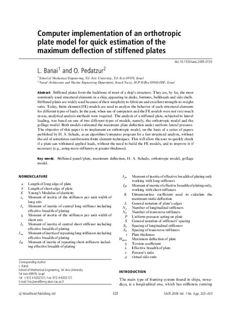 Pdf Computer Implementation Of An Orthotropic Plate Model For Quick Estimation Of The Maximum