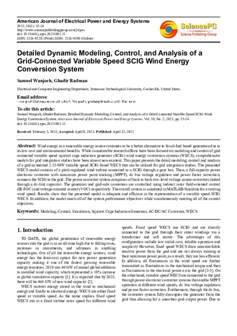 Pdf Detailed Dynamic Modeling Control And Analysis Of A Grid Connected Variable Speed Scig