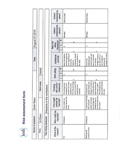 Iosh Risk Assessment Example 2 Pdf