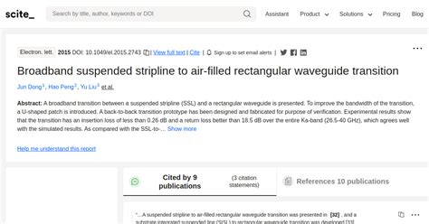 Broadband Suspended Stripline To Air‐filled Rectangular Waveguide Transition [scite Report]