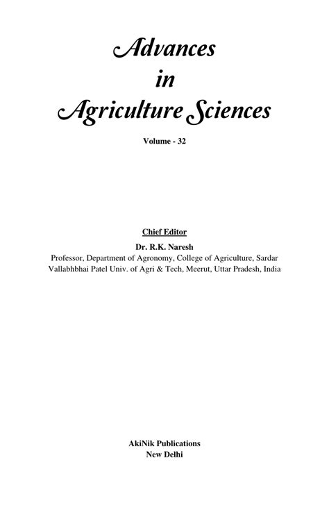 Pdf Advances In Agriculture Sciences