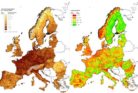 On The Left The Landscape Fragmentation Map Based On The Effective Mesh