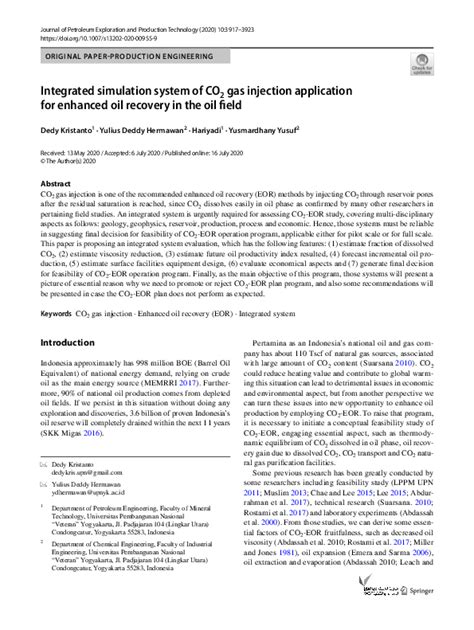 Pdf Integrated Simulation System Of Co2 Gas Injection Application For Enhanced Oil Recovery In