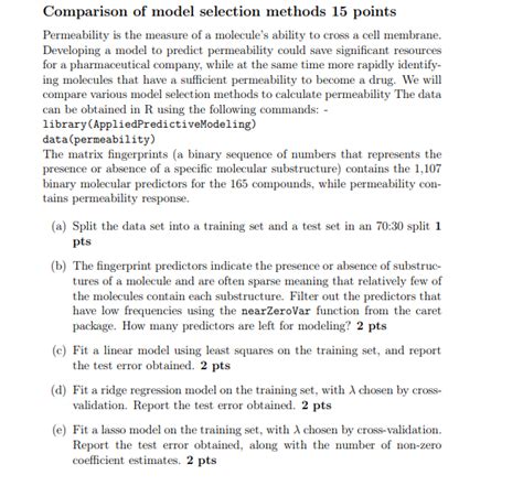 Solved Comparison Of Model Selection Methods 15 Points