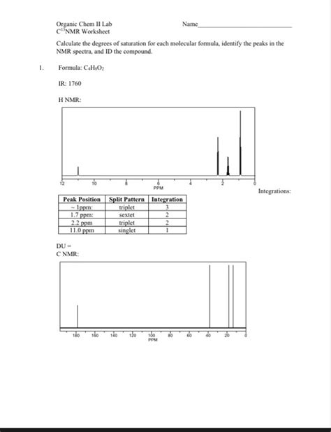 Solved Organic Chem II Lab Name C NMR Worksheet Calculate Chegg Com