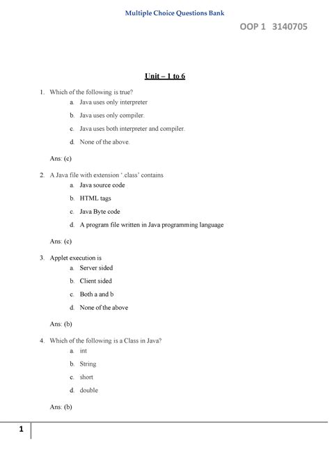 Mcq Of Object Oriented Programming I 3140705 Studocu