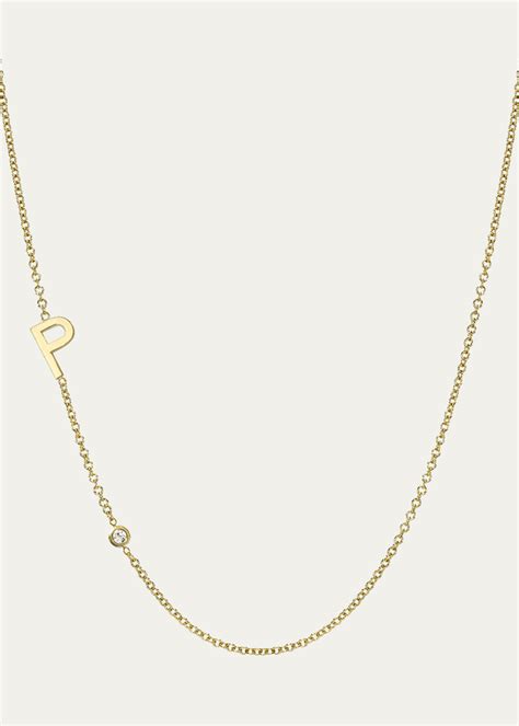 Zoe Lev Jewelry 14k Gold Asymmetrical Initial And Bezel Diamond