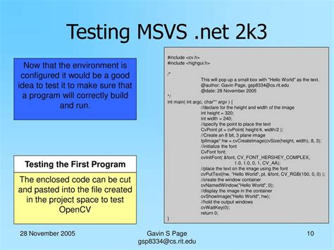 OpenCV Tutorial Part I Using OpenCV With Microsoft Visual Studio Net November Gavin S Page