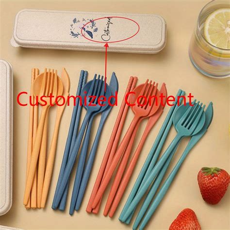 Temu｜맞춤형 밀짚 식기 세트 캠핑 여행 및 사무실에 완벽 그녀 가족 크리스마스 새해 생일 및 휴일 축하에 이상적인 선물 2024 식기 휴일 선물