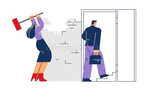 Career Gender Inequality And Gap With Woman Forced To Fight Vector Isolated Stock Illustration