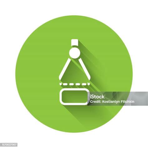 흰색 그리기 나침반 아이콘은 긴 그림자로 분리되어 있습니다 나침반 기호입니다 그림 및 교육 도구 기하학적 계기 녹색 원 버튼 벡터 아이콘에 대한 스톡 벡터 아트 및 기타