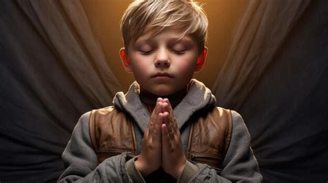 Un Muchacho Orando Con Los Ojos Cerrados Foto Premium