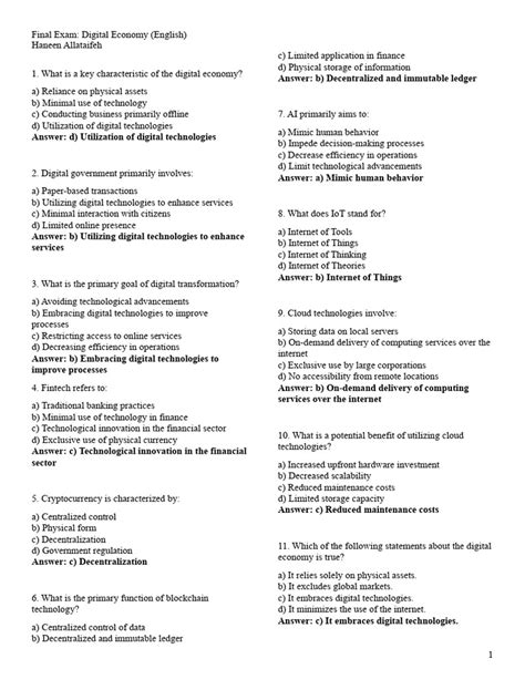Final Exam Digital Economy Pdf Internet Of Things Analytics