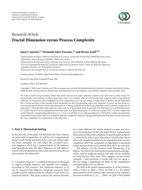 Pdf Fractal Dimension Versus Process Complexity