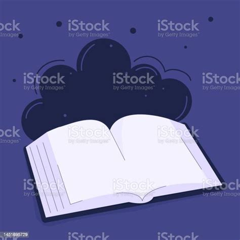 구름으로 책을 열었습니다 독서와 지식 상징입니다 꿈의 세계로가는 길을 엽니 다 공상의 비행 빈 시트 벡터 고립 된 그림입니다 책에 대한 스톡 벡터 아트 및 기타 이미지