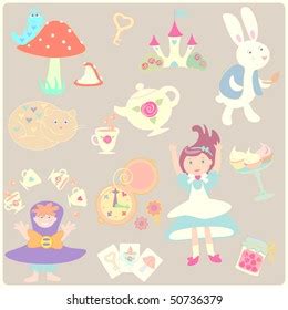 Alice Wonderland Sticker Elementsvector Illustration Stock Vector Royalty Free