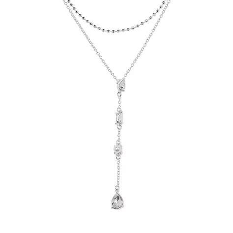 Lc Lauren Conrad Silver Tone Crystal And Simulated Pearl Double Strand Y